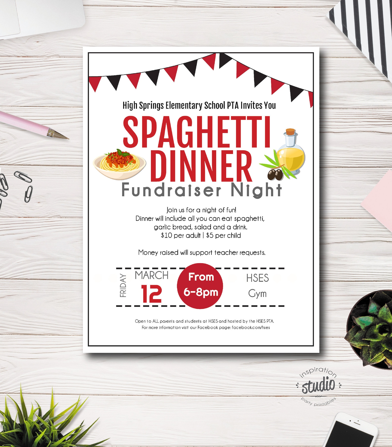 Spaghetti Dinner Fundraiser Flyer and Tickets Template, Pasta Dinner ...