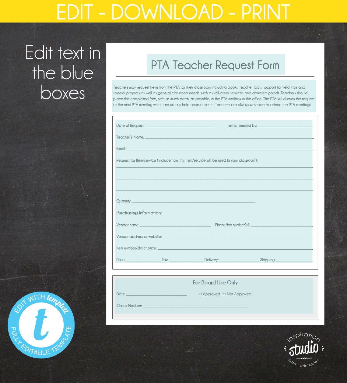 Teacher Request Form Template PTA PTSA PTO Printable File - Etsy