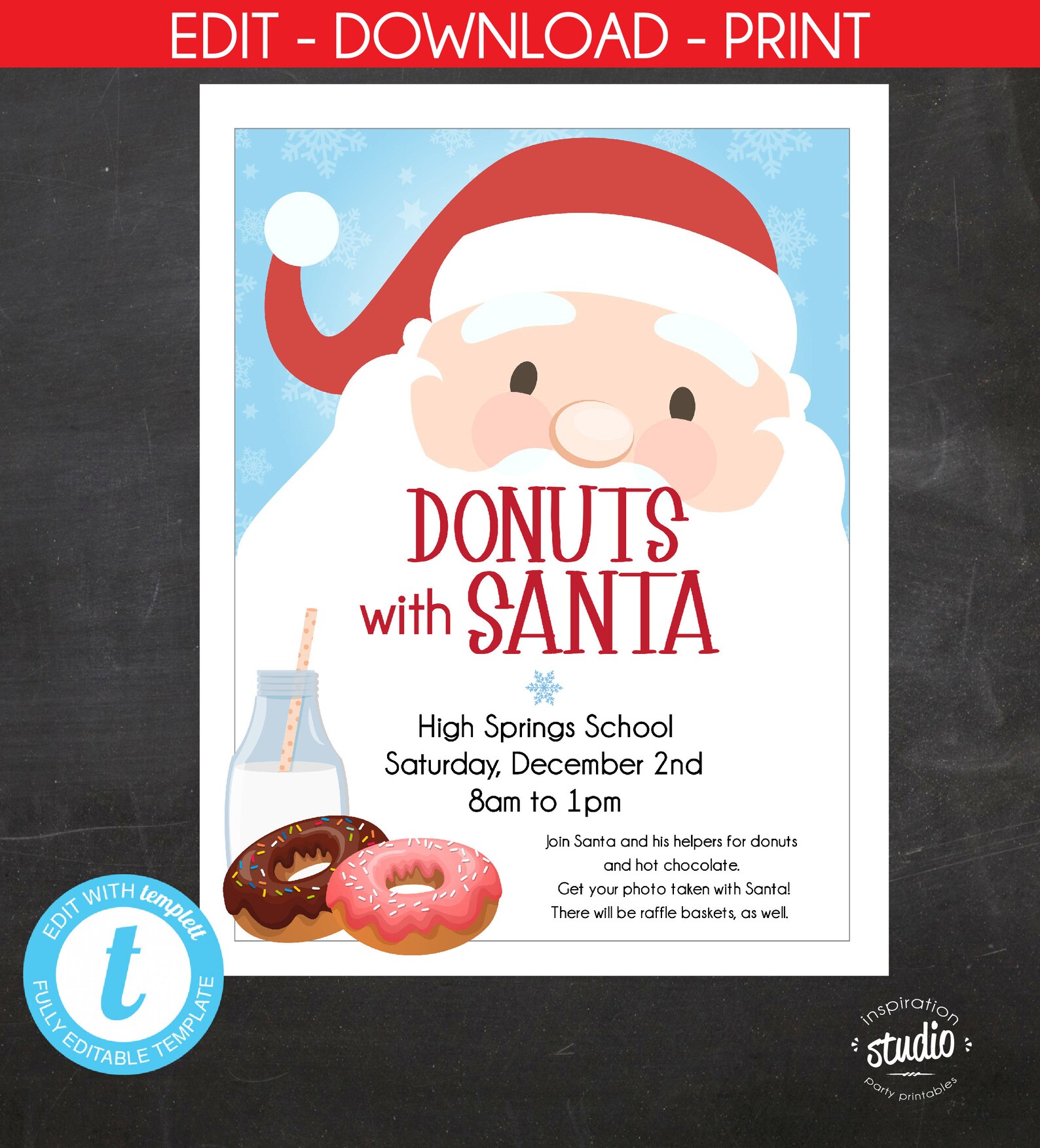 Donuts With Santa Event Flyer Template Christmas Flyer - Etsy