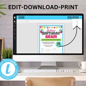 Editable Birthday Balloon Gram Flyer School, PTA, PTO Fundraiser Flyer ...