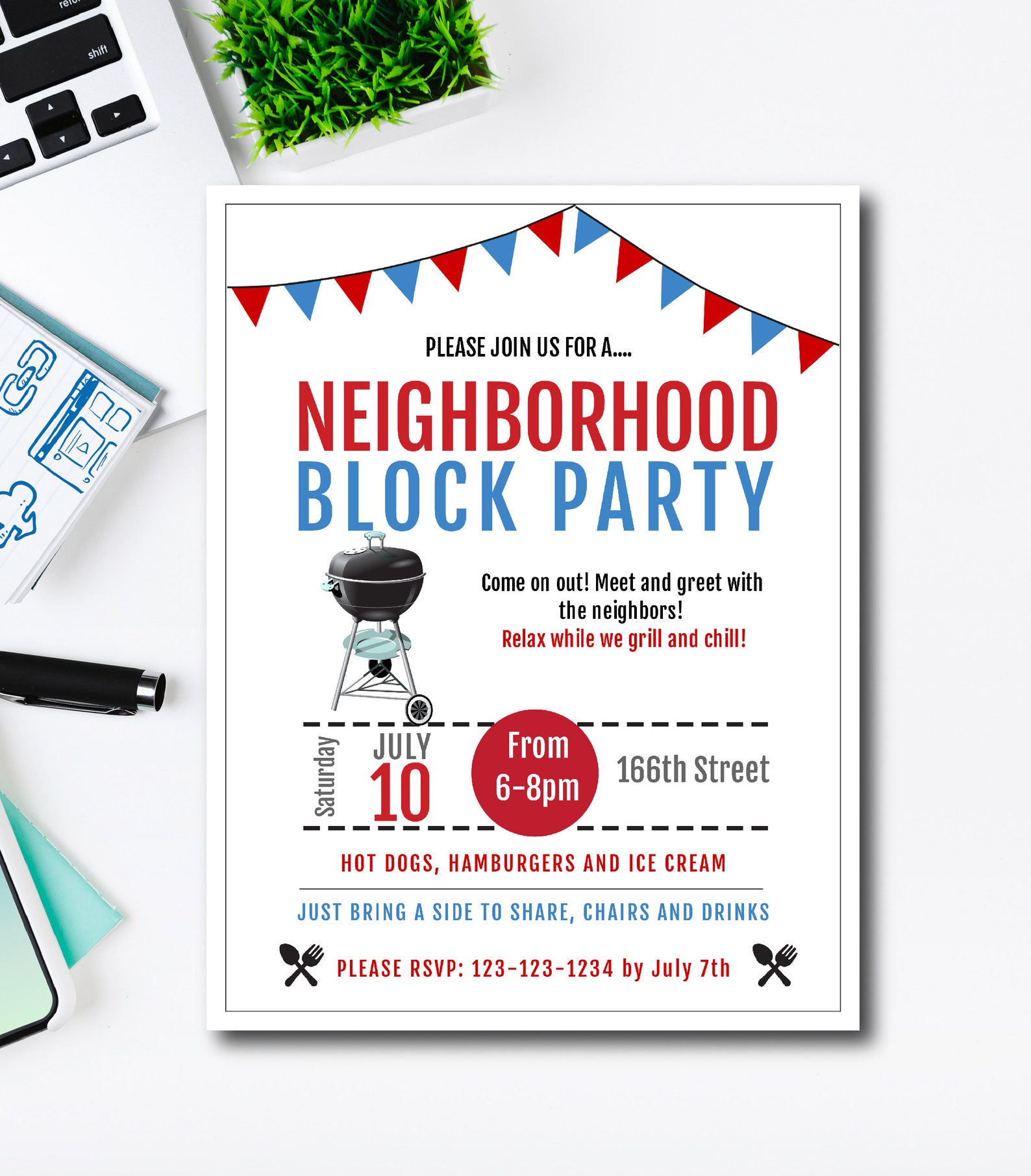 Neighborhood Block Party Flyer Summer Backyard Party Invite - Etsy