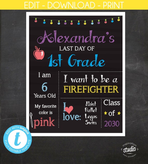 Last Day of School, Chalkboard sign, Last Day Poster, Back to School ...