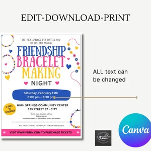 Friendship Bracelet Making Event Flyer | Teen Girls Night | Jewelry ...