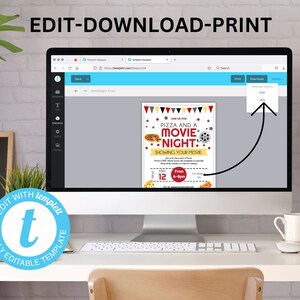 Pizza and Movie Night Flyer Template for School Fundraiser PTA, PTO ...