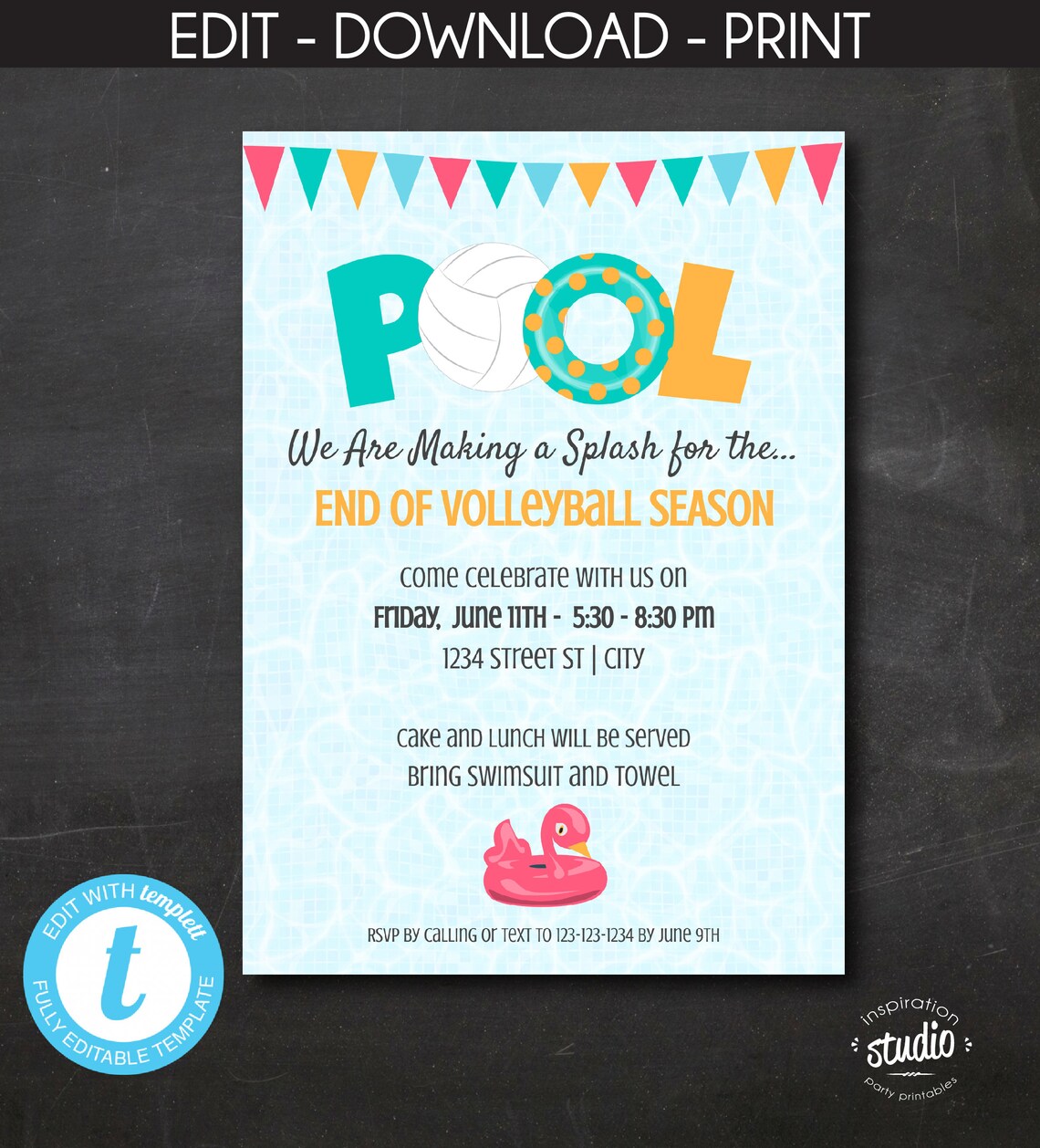 Volleyball Season Pool Party Invite Template End of | Etsy