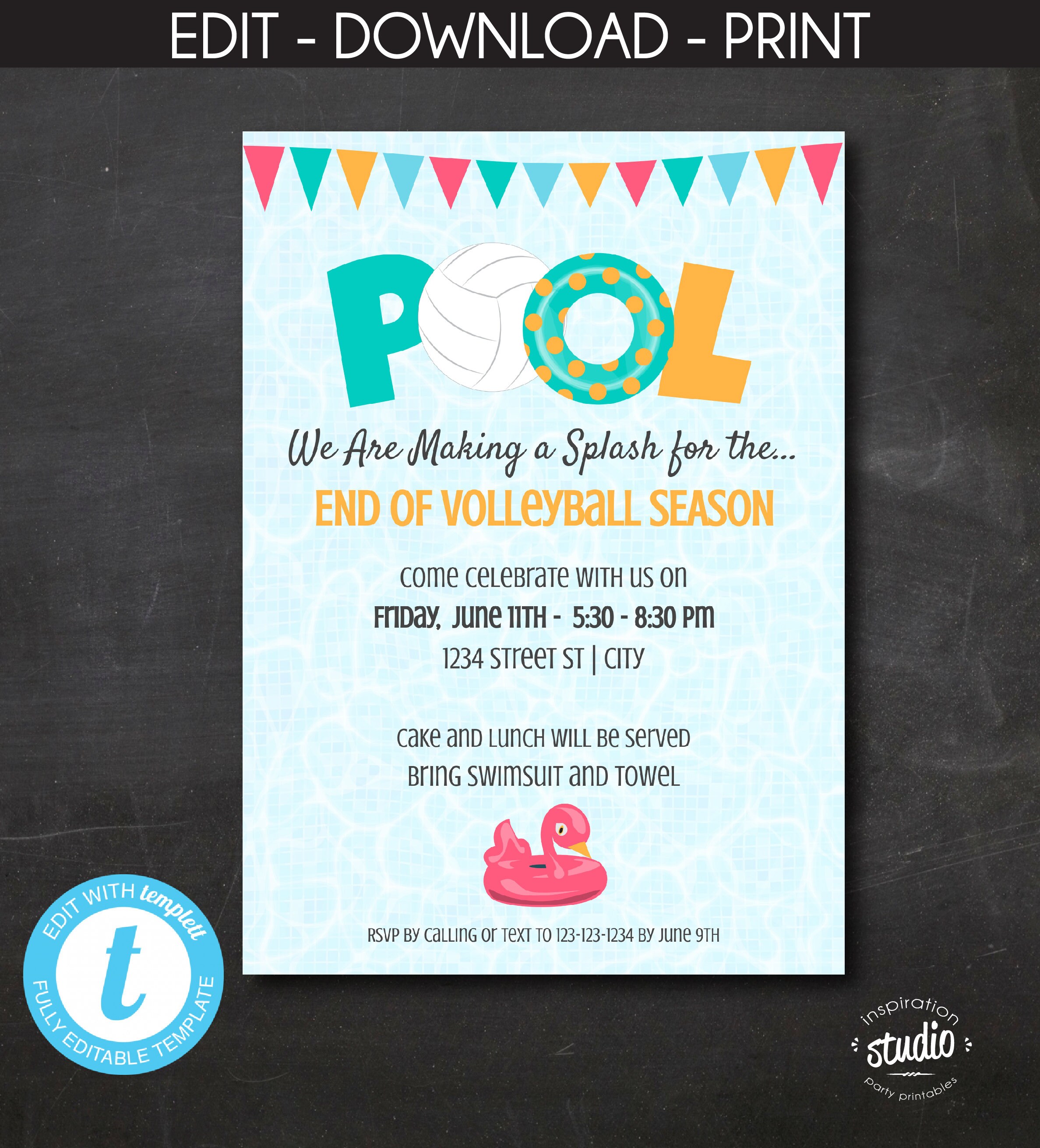 Volleyball Season Pool Party Invite Template End of | Etsy
