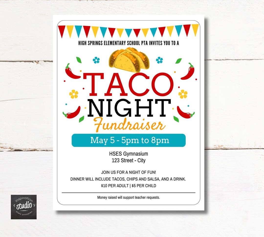 Taco Night Fundraiser Flyer: Mexican Fiesta, PTA/PTO Event (canva ...