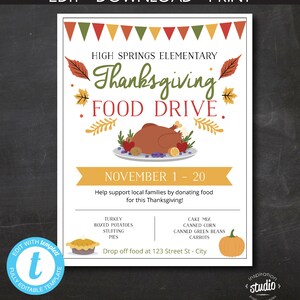 Thanksgiving Food Drive Template, Fall Food Drive, Flyer Template ...