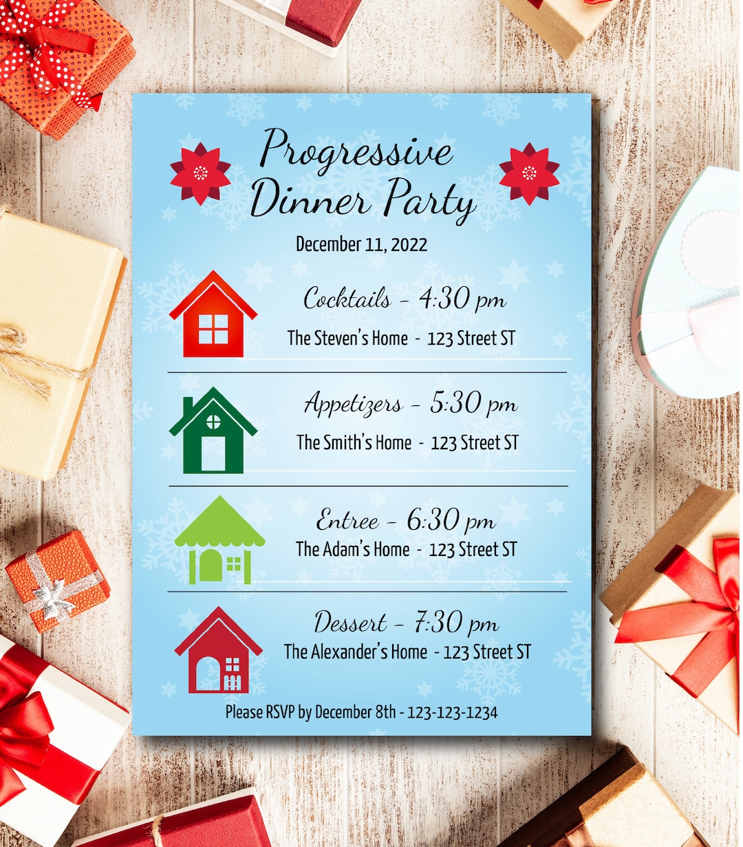 Christmas Progressive Dinner Party Invite Template, Christmas Potluck ...