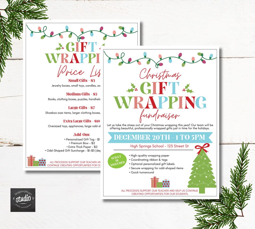 Editable Christmas Gift Wrapping Fundraiser Flyer and Price Sheet ...