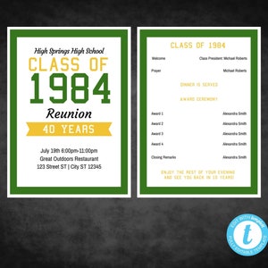 High School Reunion, College Reunion, Printable Program Template ...