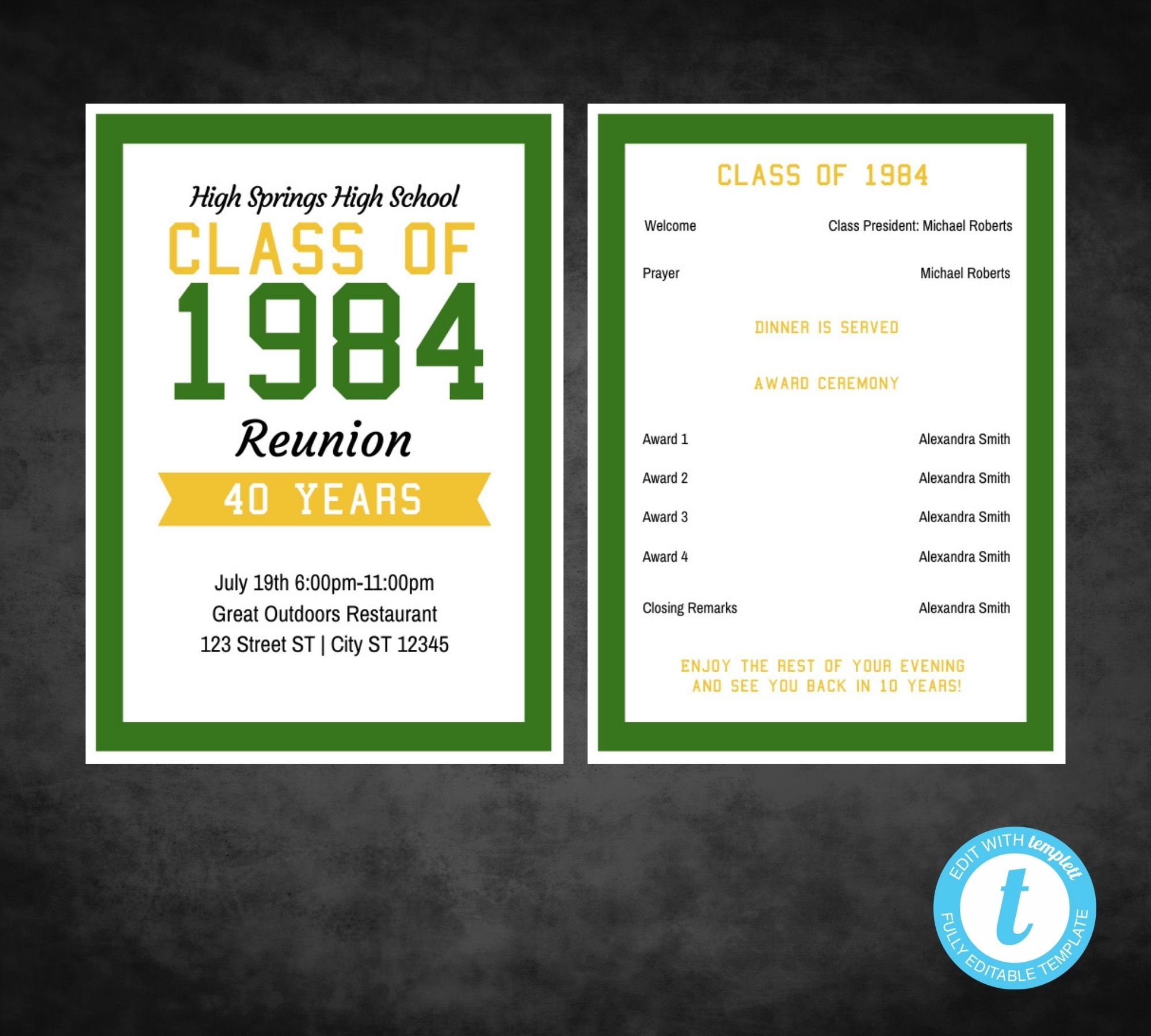 High School Reunion, College Reunion, Printable Program Template ...
