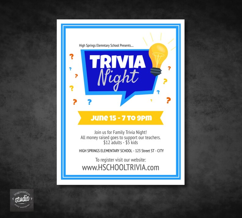 Editable Trivia Night Flyer Template for School and Church Fundraisers ...