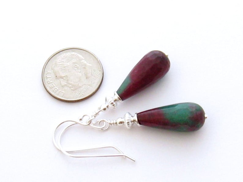 Teal and Ruby Earrings Natural Ruby in Zoisite Faceted | Etsy