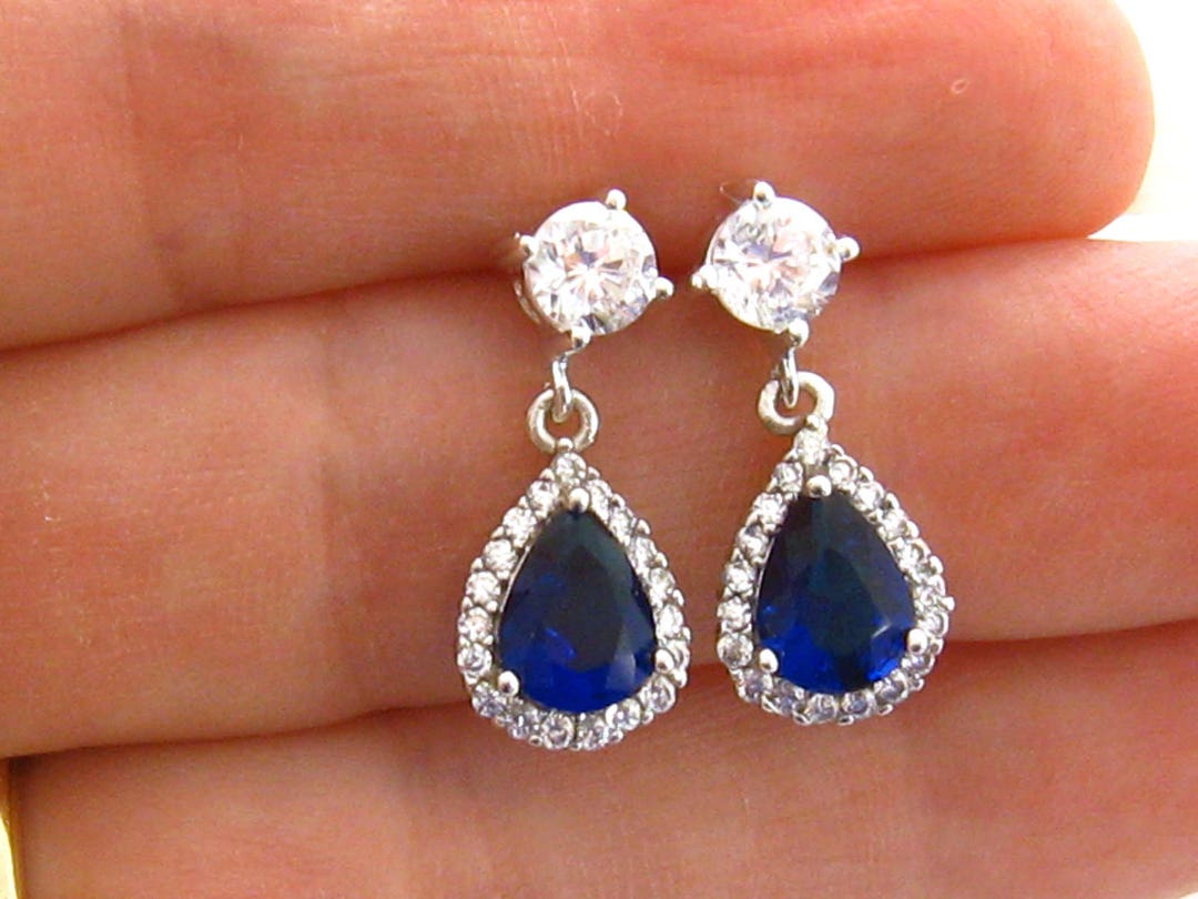 Something Blue Bridal Earrings/sapphire Blue Earrings/blue Crystal ...