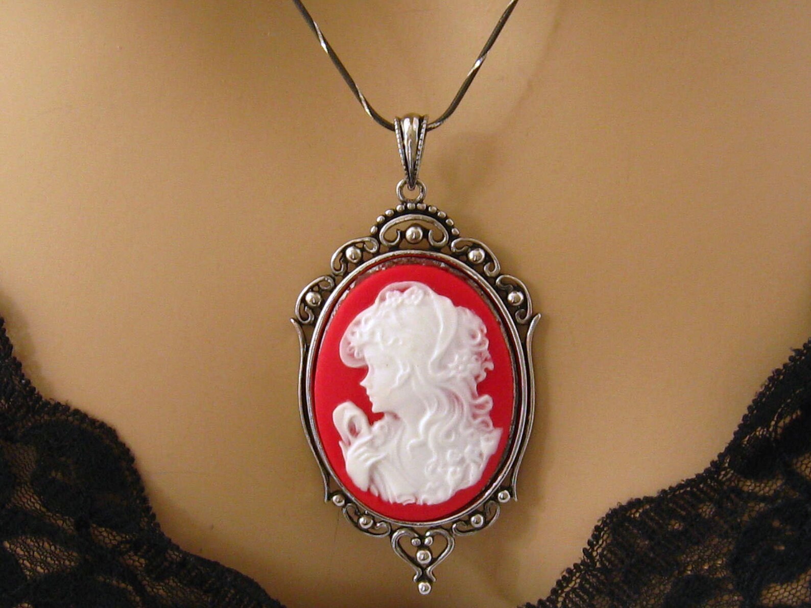 Sophisticated Goth Jewelry Red Cameo Necklace Gothic Black | Etsy