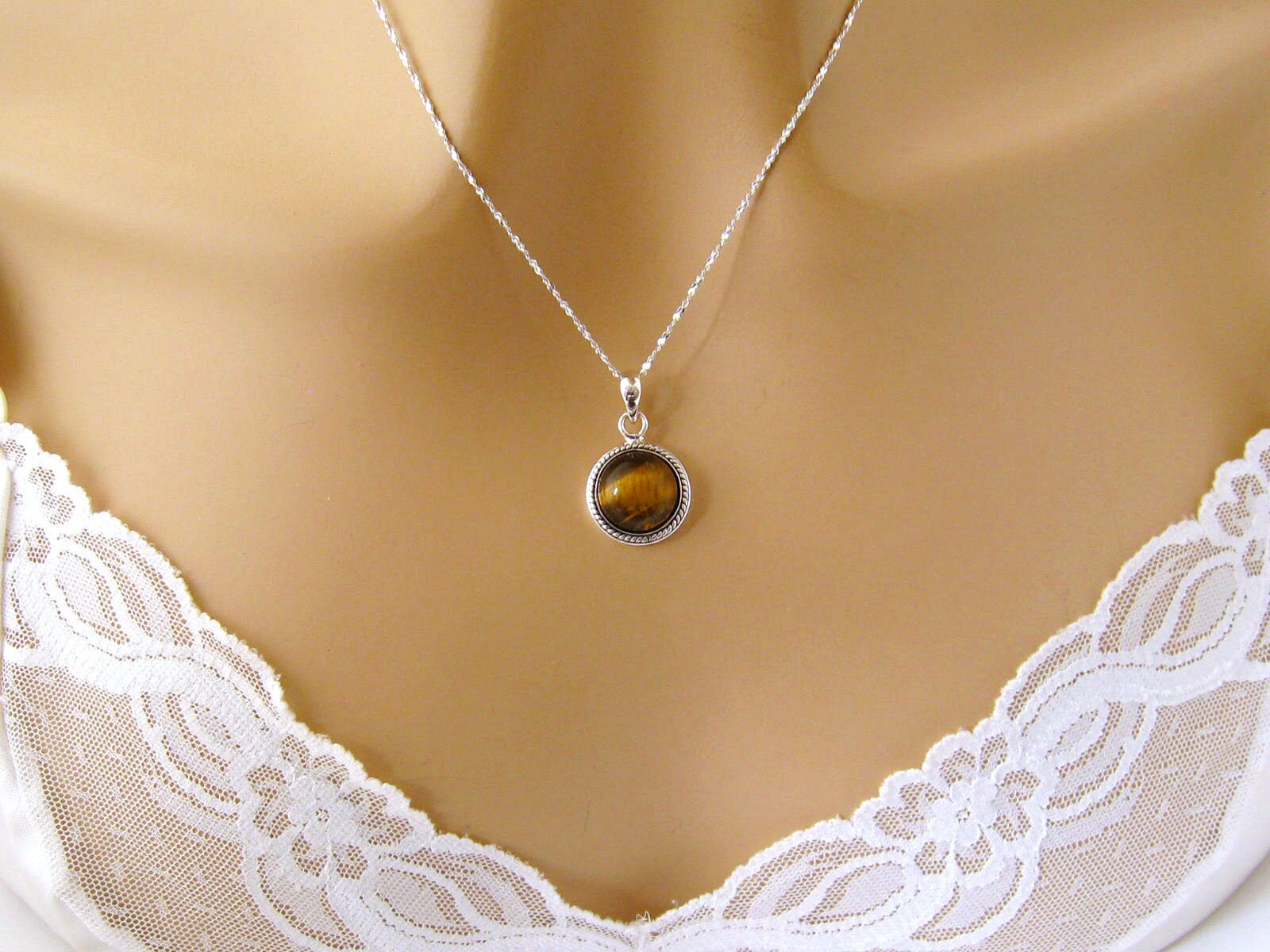 Silver Tiger Eye necklace Tigers Eye pendant Tigers Eye Tiger | Etsy