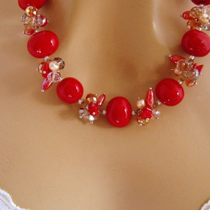 Red Statement Necklace and Earrings Set, Red Special Occasion Jewelry ...