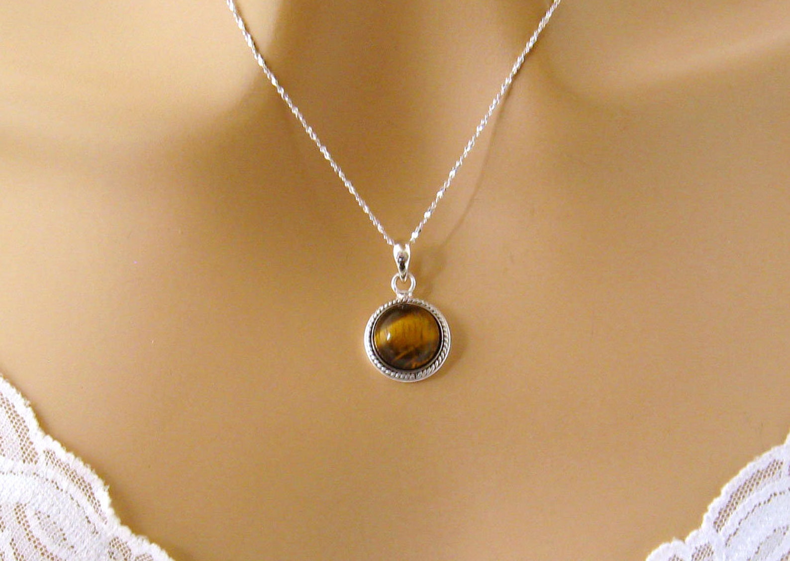 Silver Tiger Eye Necklace Tigers Eye Pendant Tigers Eye Tiger - Etsy