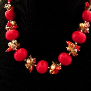 Red Statement Necklace and Earrings Set, Red Special Occasion Jewelry ...