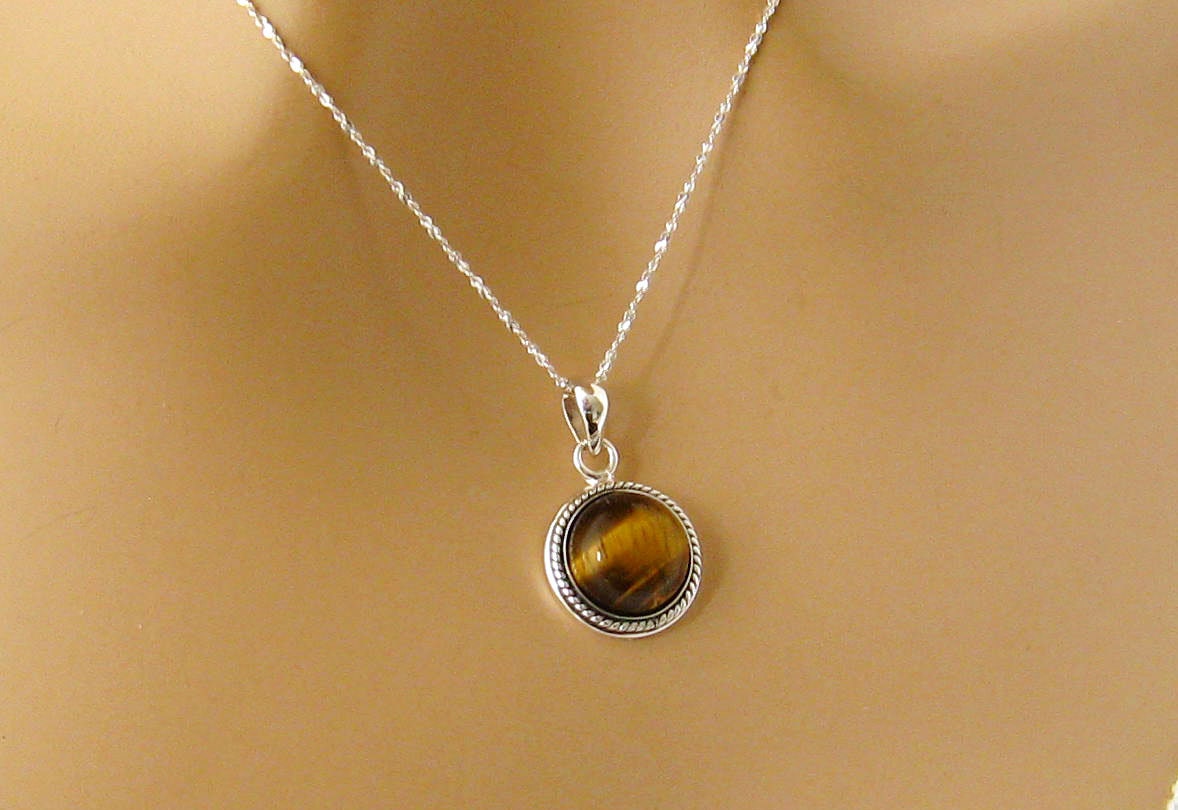 Silver Tiger Eye necklace Tigers Eye pendant Tigers Eye Tiger | Etsy