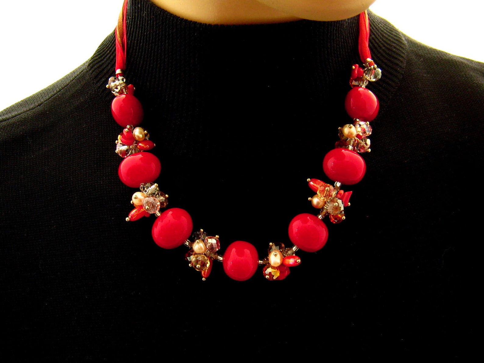 Red Statement Necklace and Earrings Set, Red Special Occasion Jewelry ...