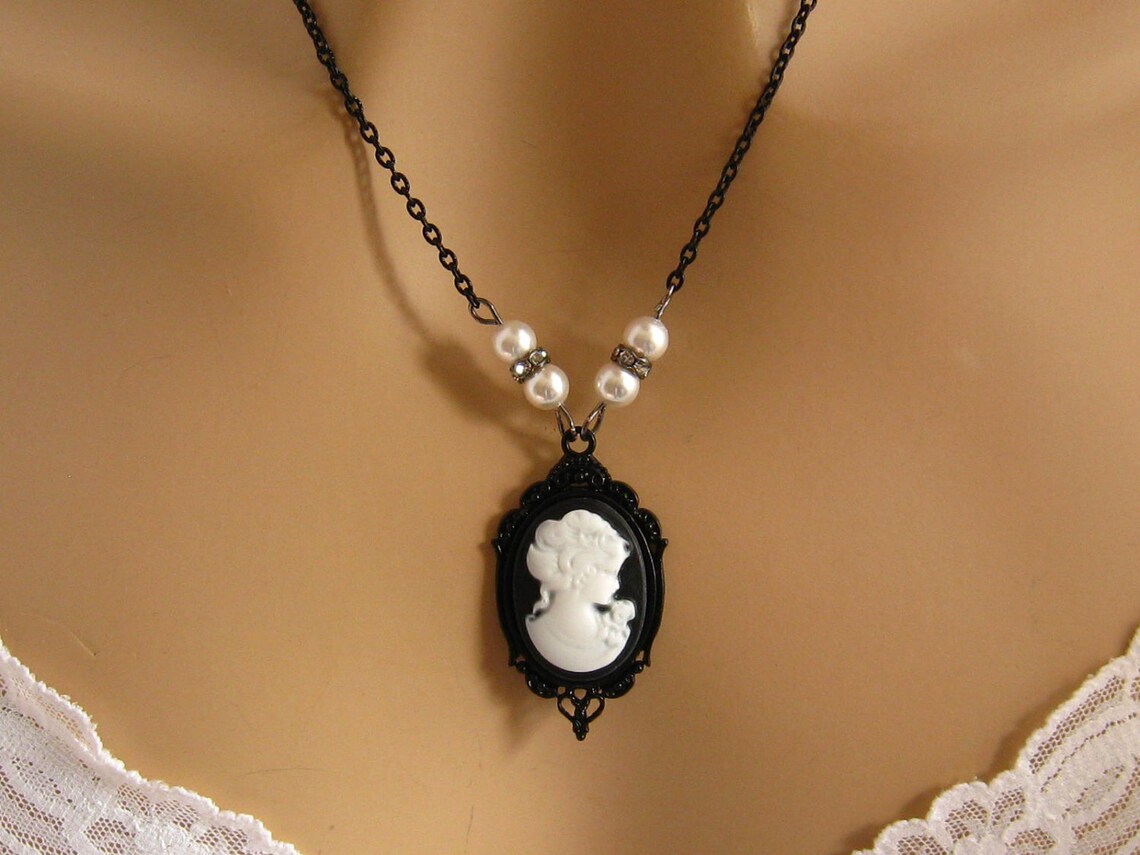 Black Cameo: Goth Style Victorian Woman Black Cameo Necklace | Etsy
