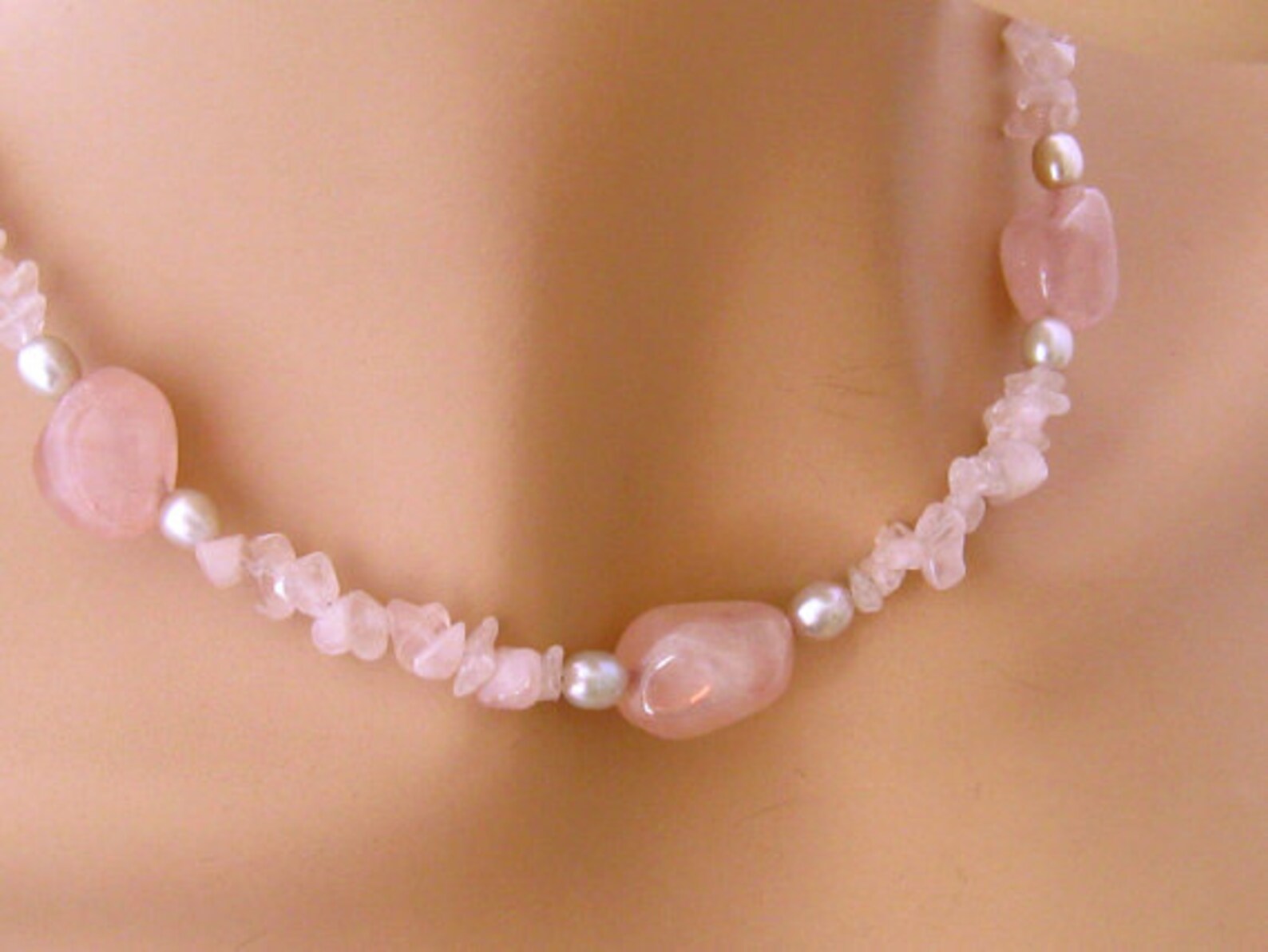 Pink Necklace: Rose Quartz Pink Stone Necklace Pink Choker | Etsy