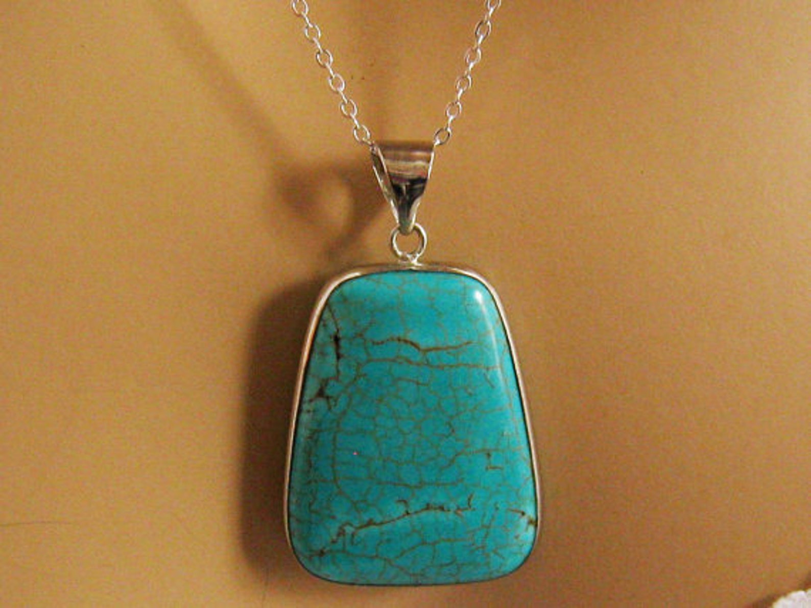 Blue Turquoise Necklace, Turquoise Pendant Necklace, Blue Stone ...