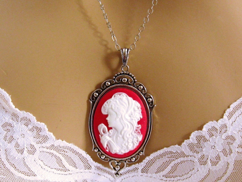 Sophisticated Goth Jewelry Red Cameo Necklace Gothic Black | Etsy