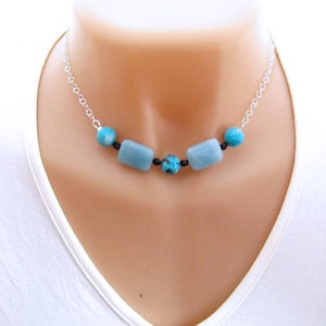 Blue Stone Necklace, Blue Stone Jewelry, Blue Amazonite Stone Necklace ...