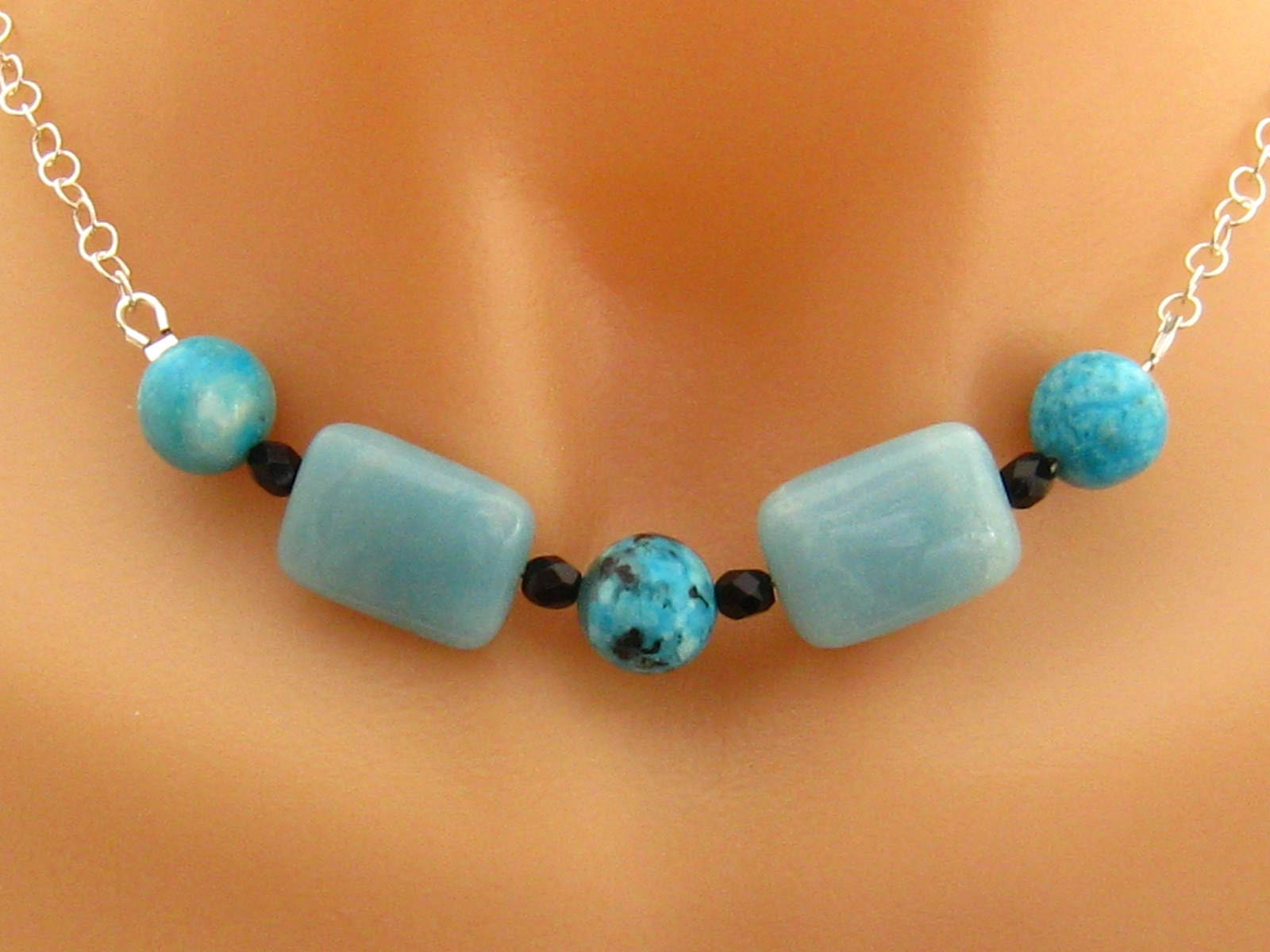 Blue Stone Necklace, Blue Stone Jewelry, Blue Amazonite Stone Necklace ...