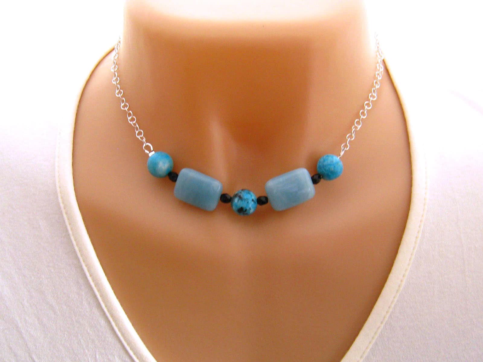 Blue Stone Necklace, Blue Stone Jewelry, Blue Amazonite Stone Necklace ...