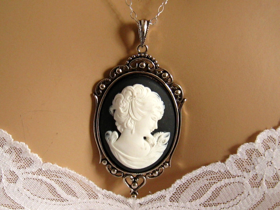 Black Cameo: Grecian Woman Black Cameo Necklace Vintage Inspired Black ...