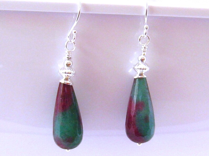 Teal and Ruby Earrings Natural Ruby in Zoisite Faceted - Etsy