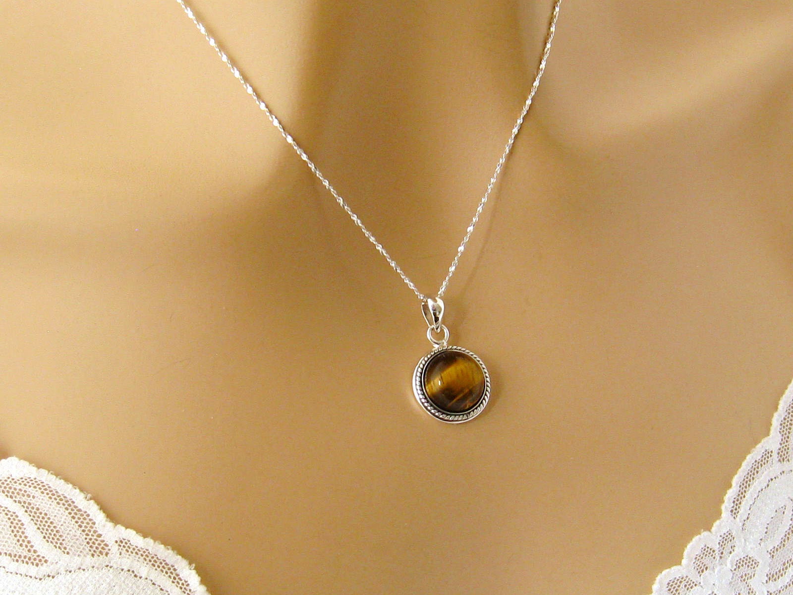 Silver Tiger Eye necklace Tigers Eye pendant Tigers Eye Tiger | Etsy