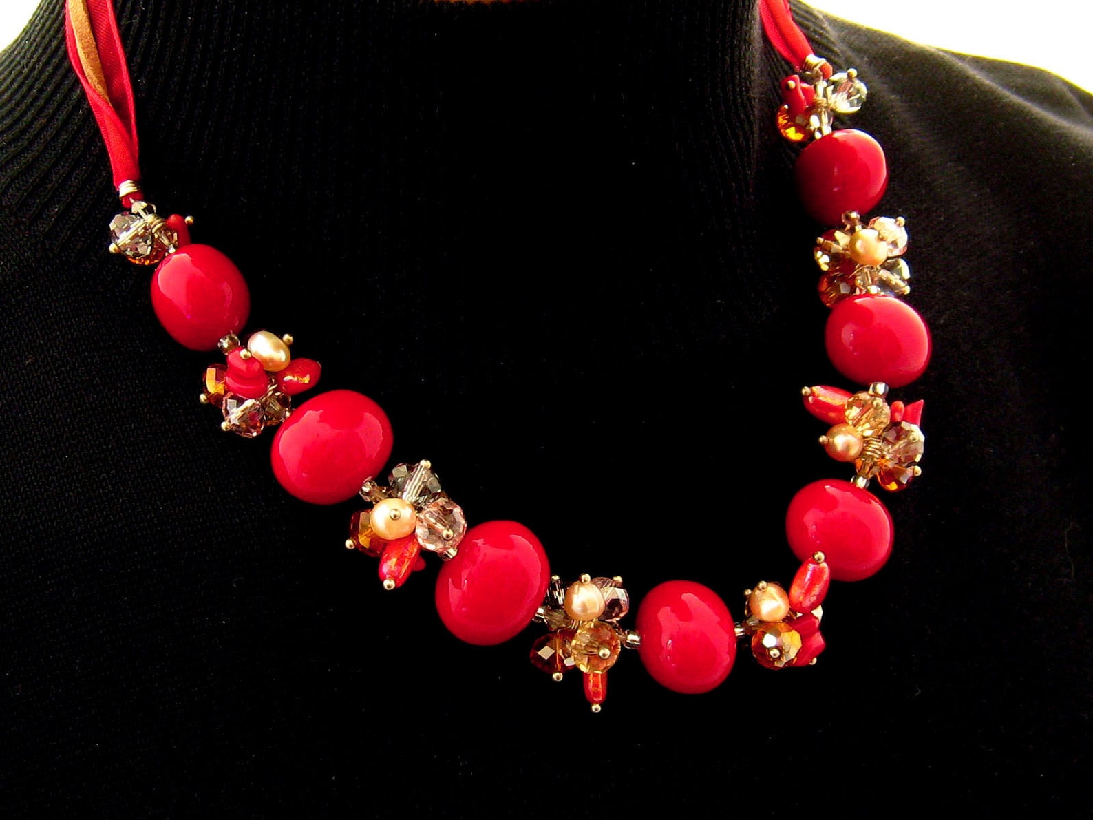 Red Statement Necklace and Earrings Set, Red Special Occasion Jewelry ...
