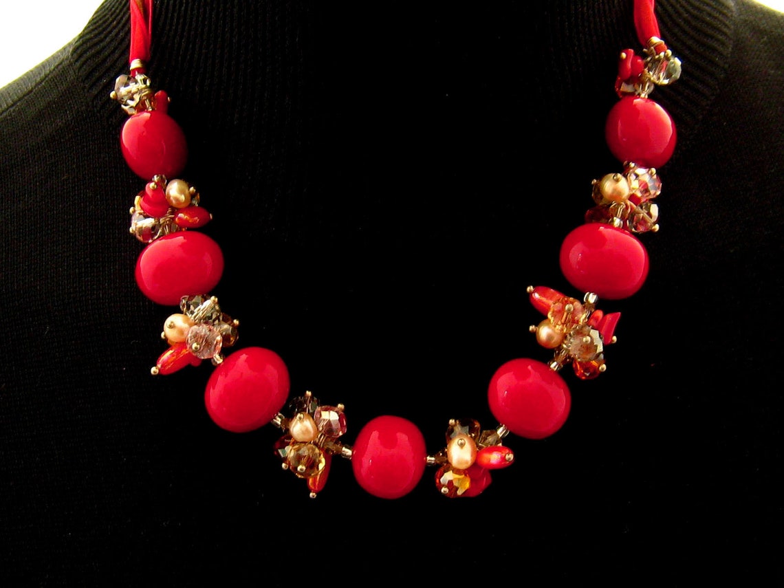 Red Statement Necklace and Earrings Set Red Special Occasion - Etsy