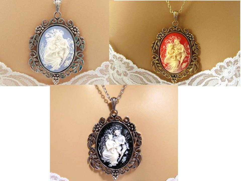 Black Cameo Necklace, Romantic Black and White Cameo, Romantic Jewelry ...