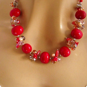 Red Statement Necklace and Earrings Set, Red Special Occasion Jewelry ...