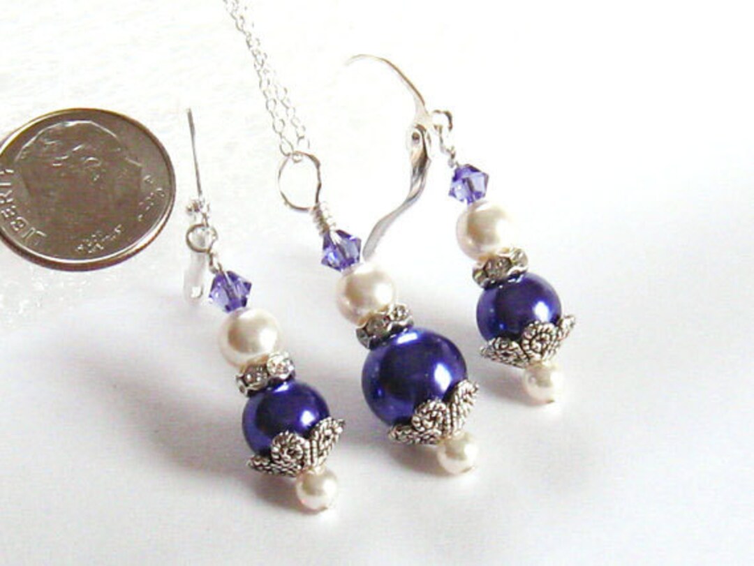 Purple Wedding Jewelry Set, Purple Necklace and Earring, Bridesmaid ...
