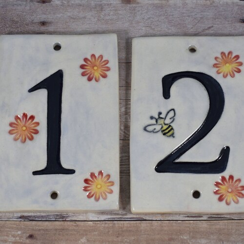 Handmade Ceramic Flower and Bee House Numbers Floral House | Etsy