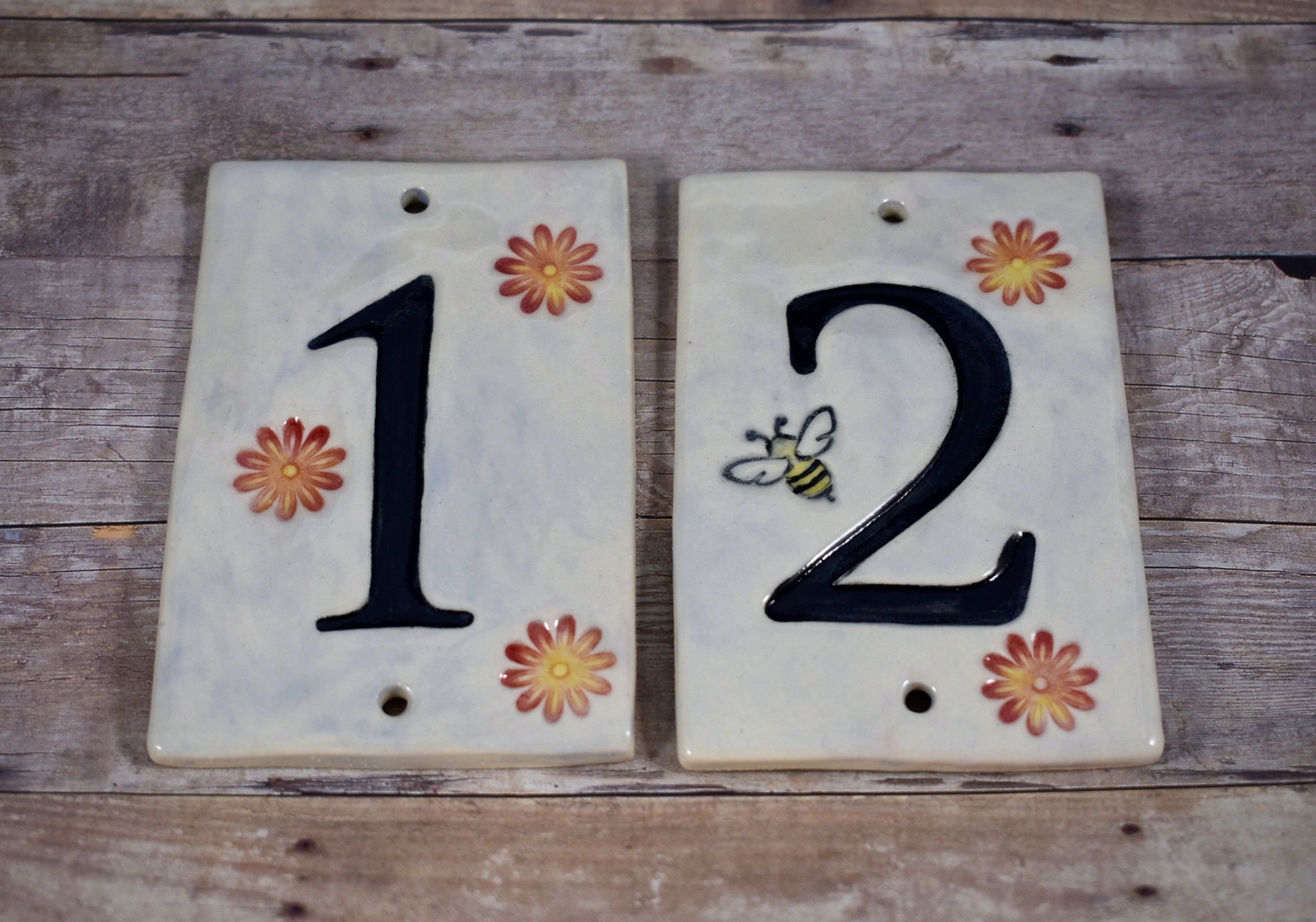 Handmade Ceramic Flower and Bee House Numbers, Floral House Numbers ...