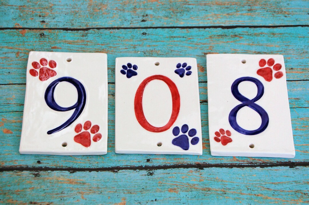 Handmade Ceramic Paw Print House Numbers, Paw House Numbers, Dog House ...
