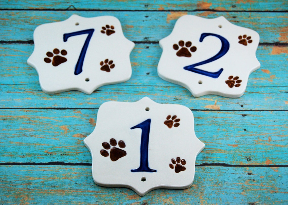 Ceramic Paw Print House Numbers Paw House Numbers Dog House - Etsy