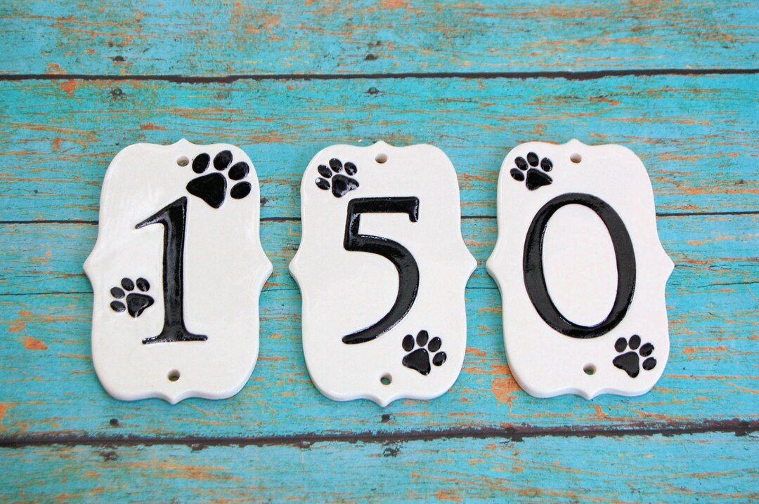 Handmade Ceramic Paw Print House Numbers, Paw House Numbers, Dog House ...