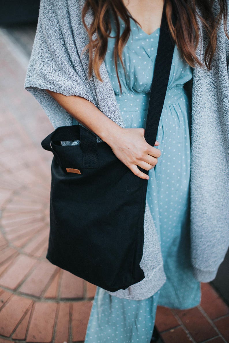 Black Canvas Tote Bag With Zipper, Natural 100% Cotton Black Blank ...