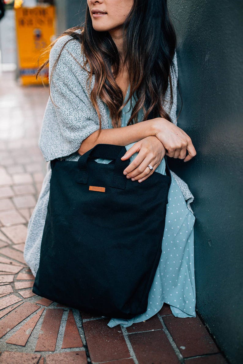 Black Canvas Tote Bag With Zipper, Natural 100% Cotton Black Blank ...