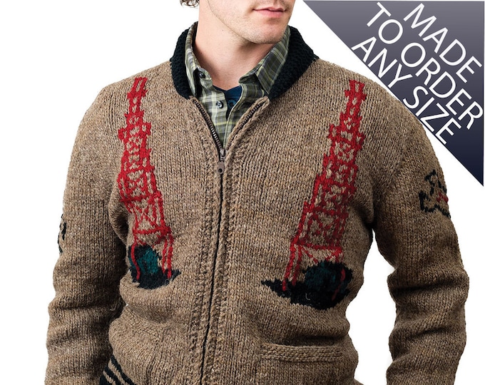 Custom Mary Maxim Sweater Oil Rig Derrick New Wool Cardigan Cowichan ...