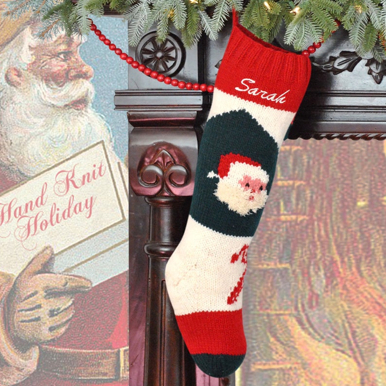 Christmas Stocking Knit Santa Personalized Candy Cane Custom - Etsy